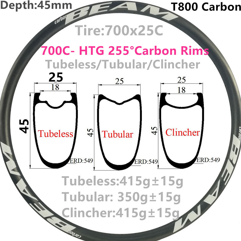 Free Shipping 340g Super light 45mm Depth Carbon Road Bike rims 700C ...
